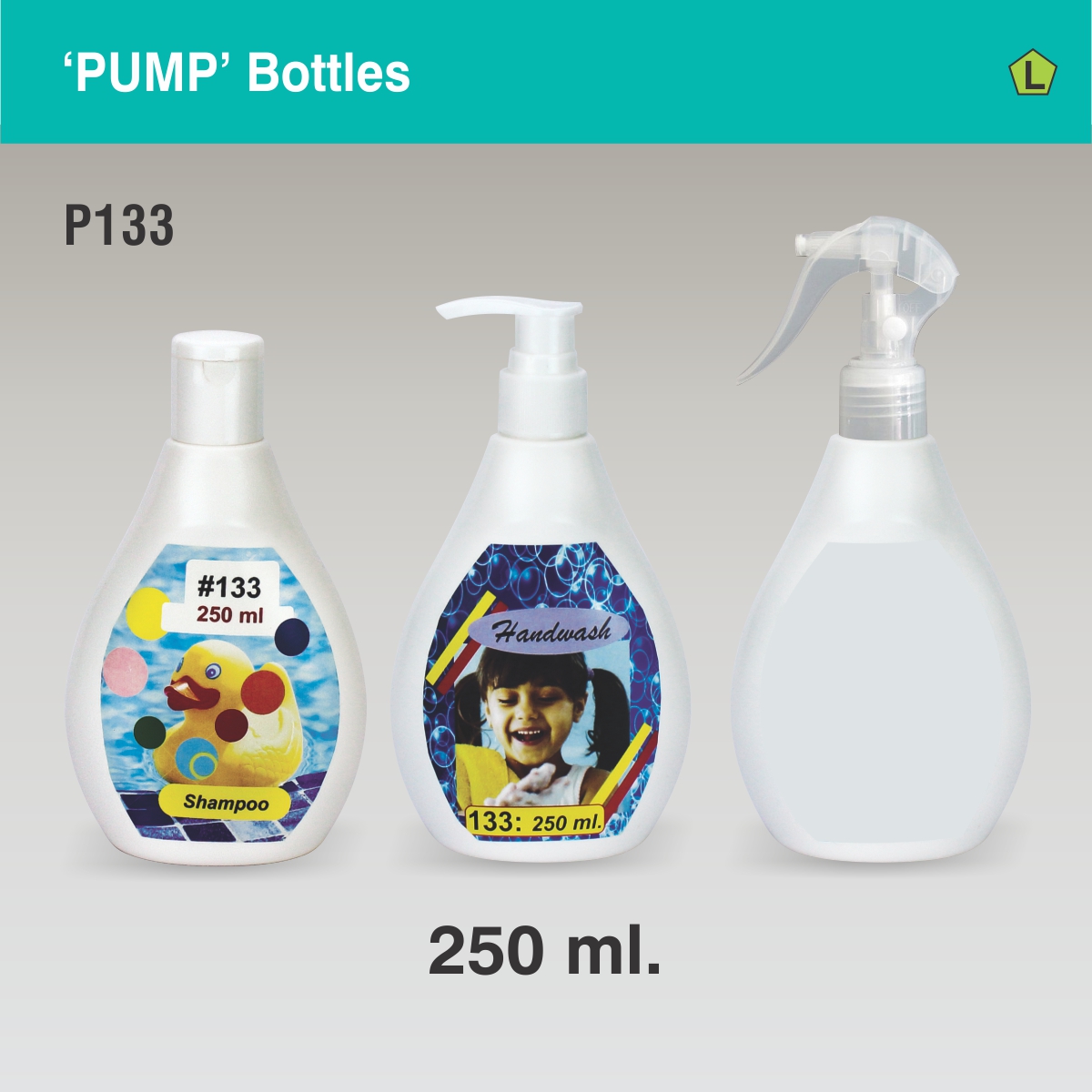250 ml. "Drop" Shape HDPE Bottle with 24 mm. Pump. - 250 ml – P133 (P ...